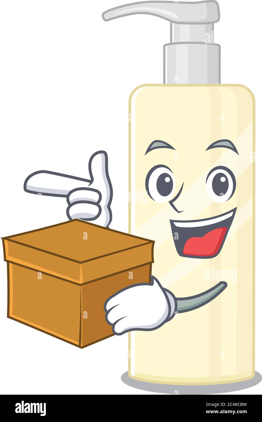 A smiling hair mask cartoon mascot style having a box Stock Vector ...