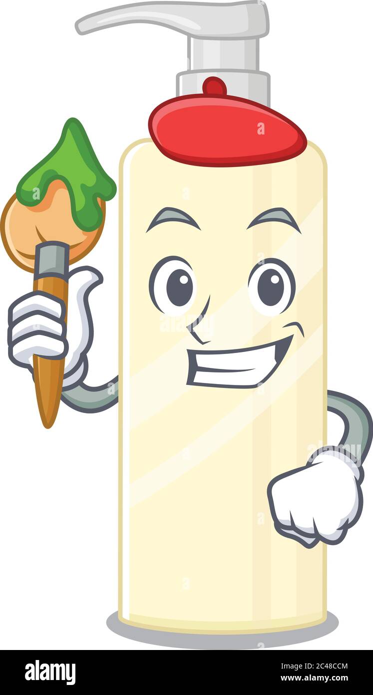 Hair mask artist cartoon picture style paint a landscape using a brush ...