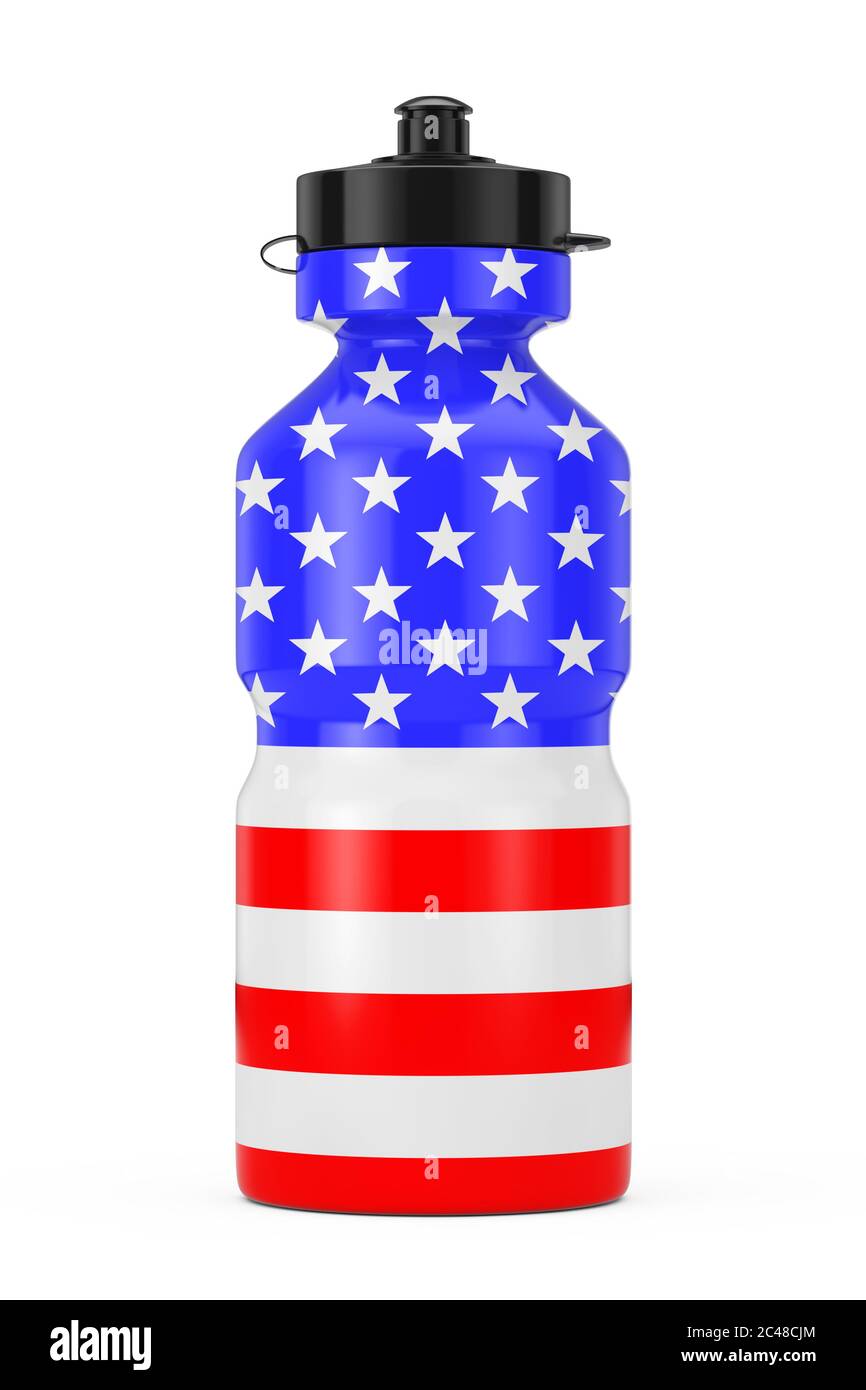 Sport Plastic Drinking Water Bottle with USA Flag on a white background ...