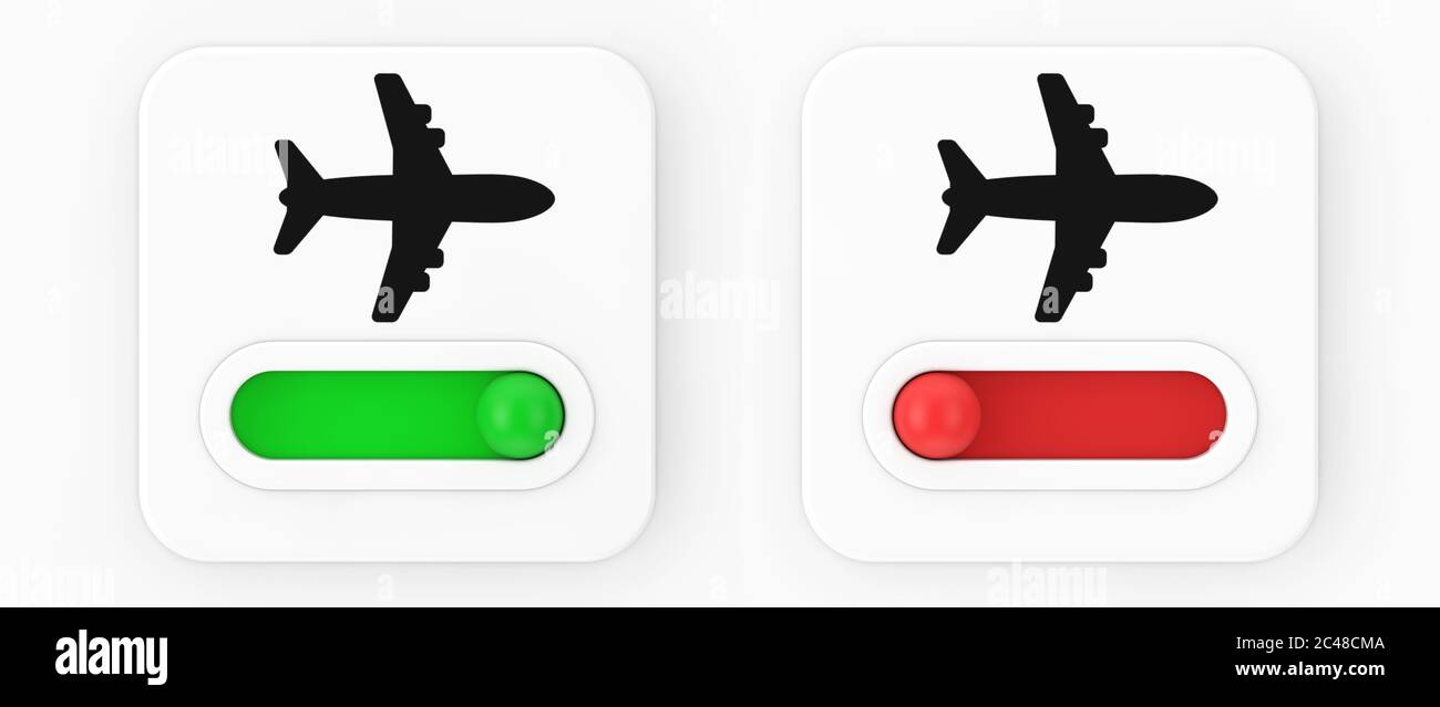 Airplane On Off Mode Toggle Switch Icon on a white background. 3d ...