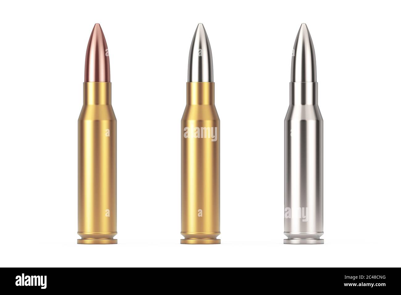 Automatic Rifles 7.62 mm Caliber Metal Bullet on a white background. 3d ...