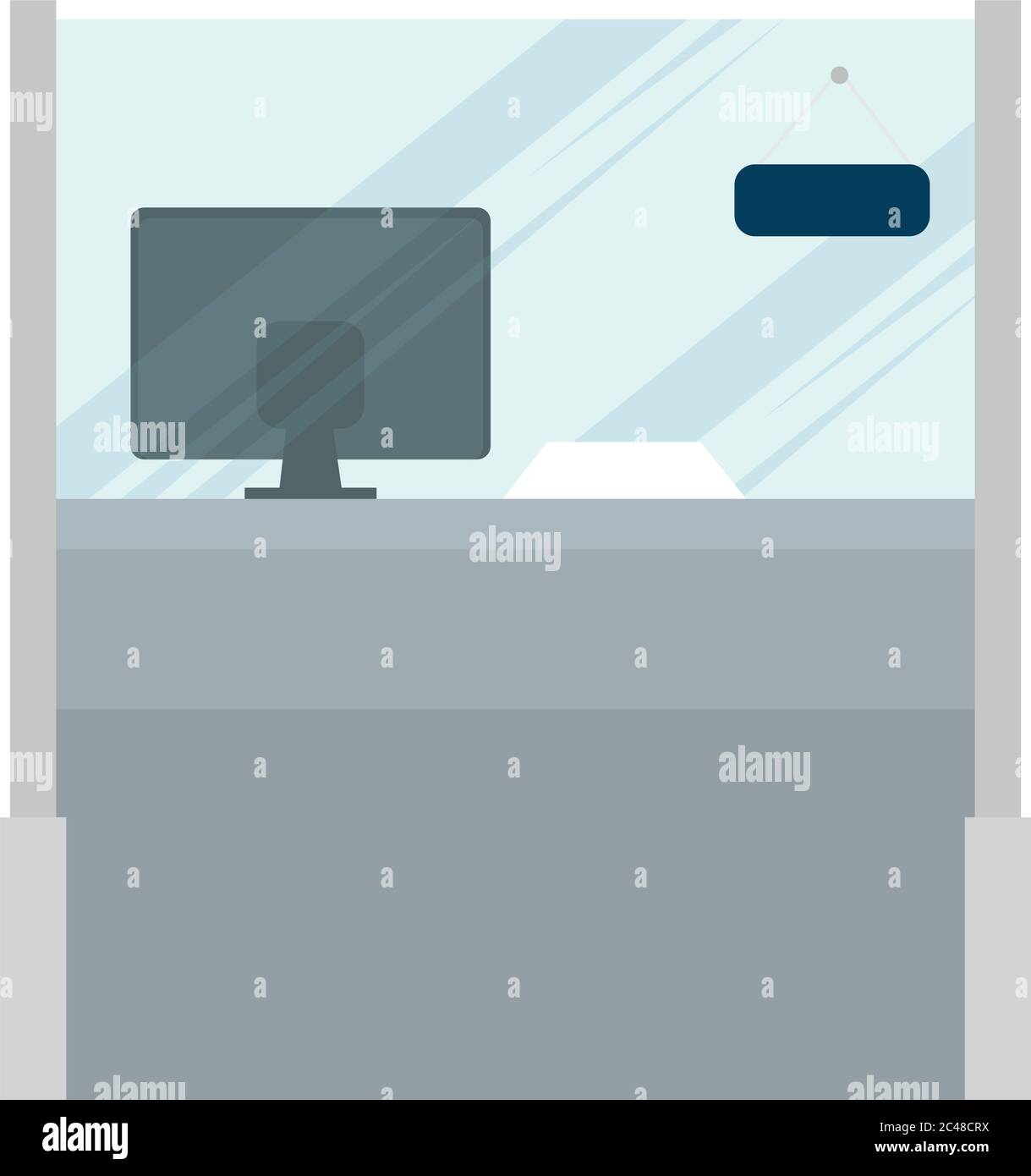 barrier glass protection with computer reception scene Stock Vector ...