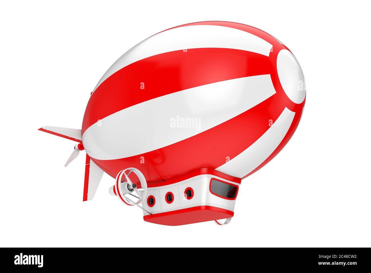 Red and White Toy Cartoon Airship Dirigible Balloon on a white ...