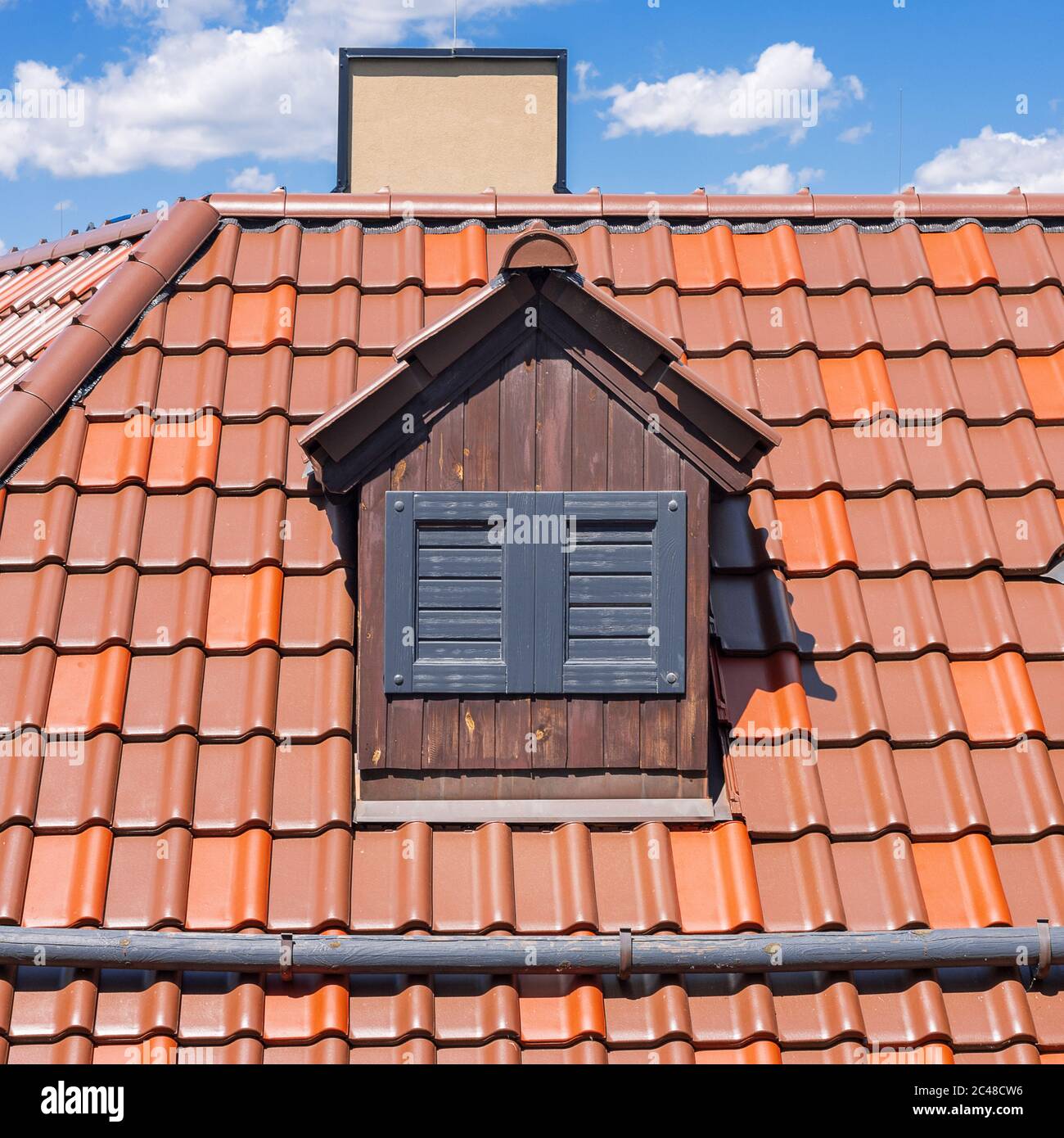 Dutch Red Roof with Dormer and Closed Windows Extreme Closeup Stock ...