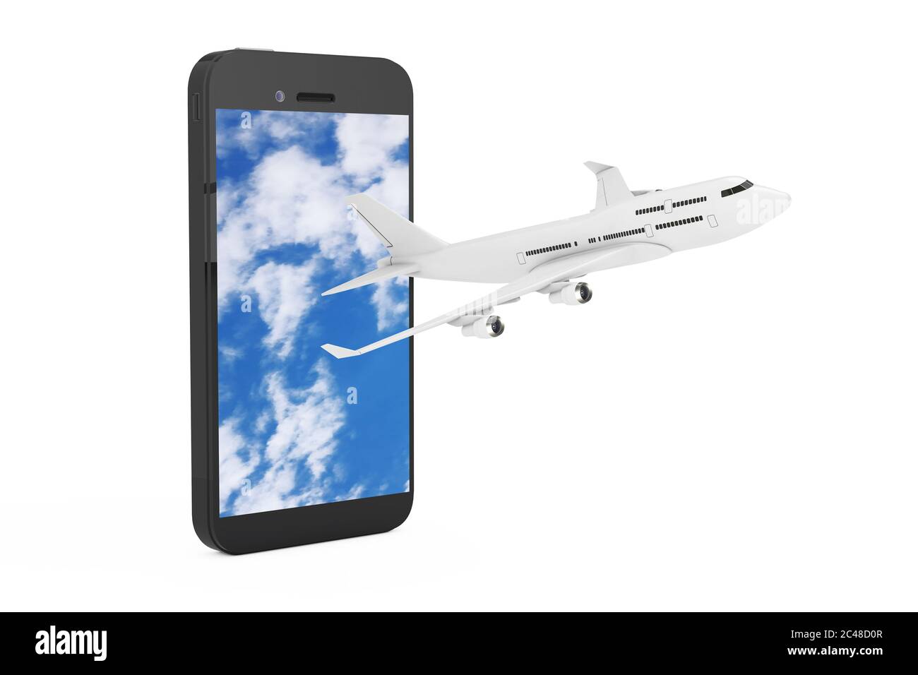 White Jet Passenger's Airplane Fly from Mobile Phone with Blue Sky on ...