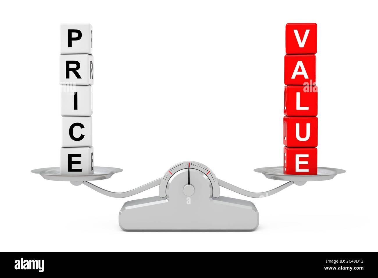 Price and Value Cube Blocks over Simple Balance Scale on a white ...