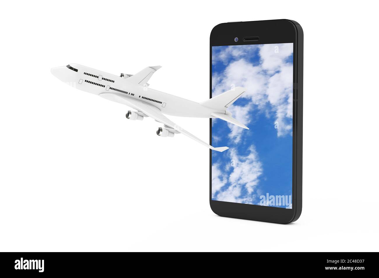 White Jet Passenger's Airplane Fly from Mobile Phone with Blue Sky on ...