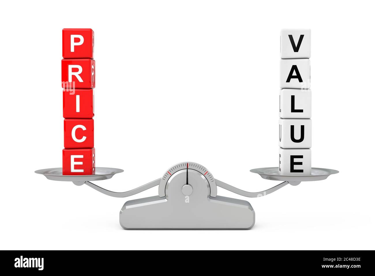 Price and Value Cube Blocks over Simple Balance Scale on a white ...