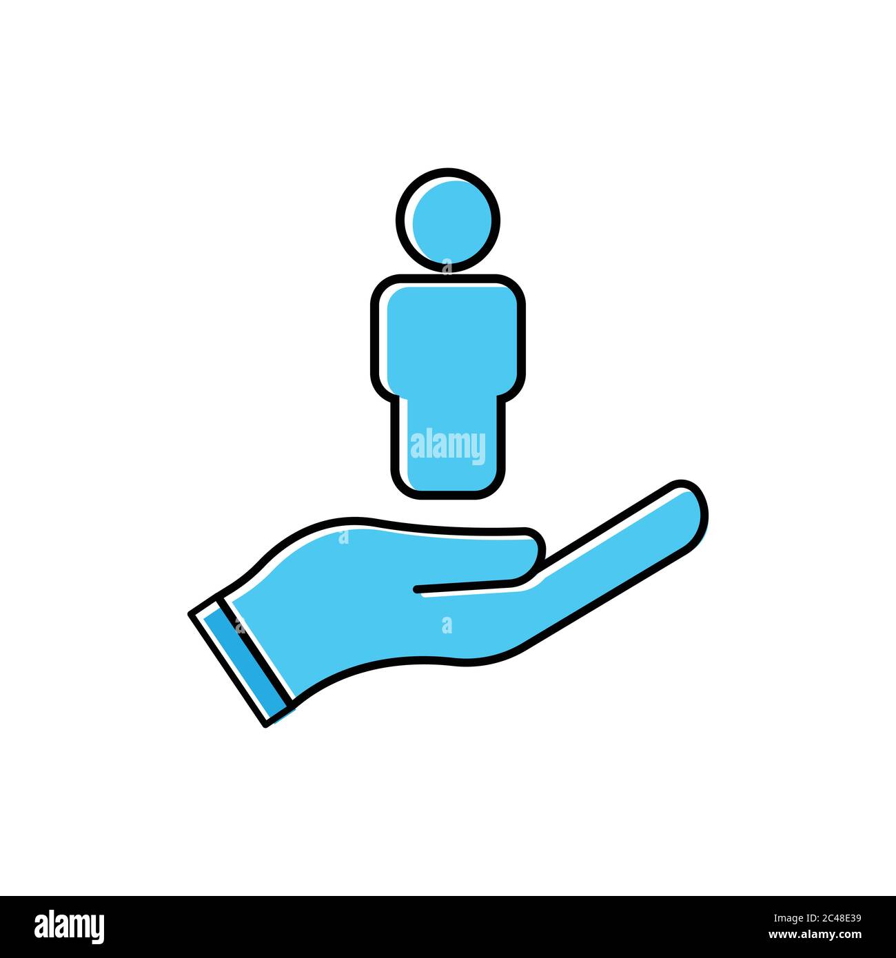 Social worker symbol. hand and people flat icon. Design template vector ...