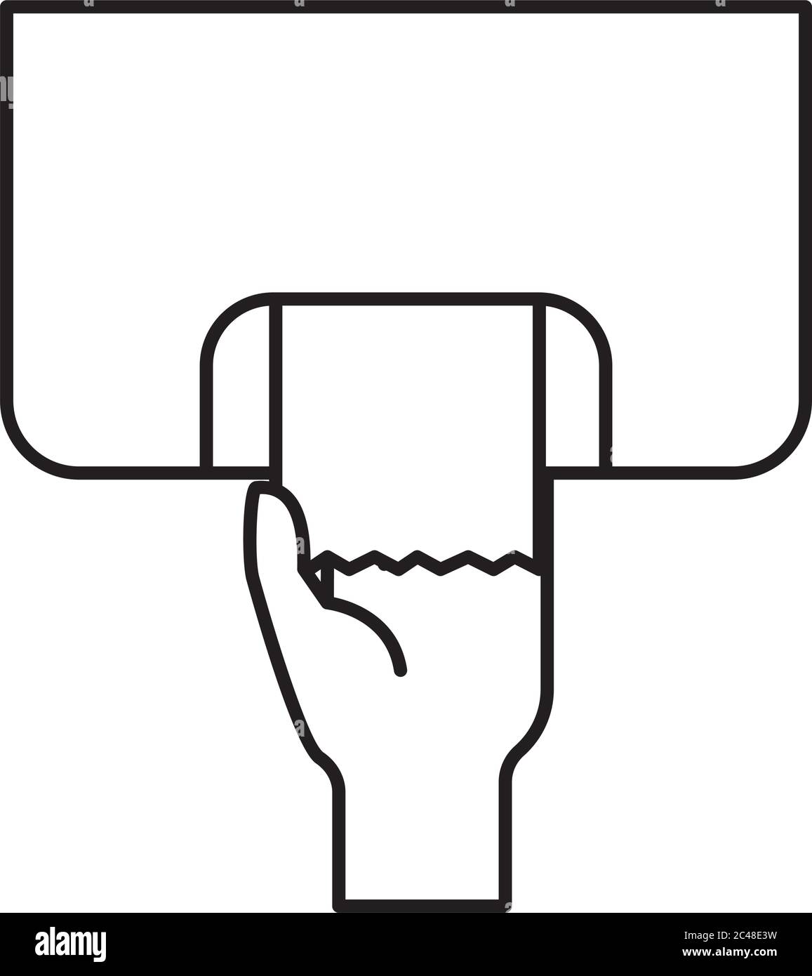 Hand with tissues dispenser line style icon design, Hygiene wash health ...