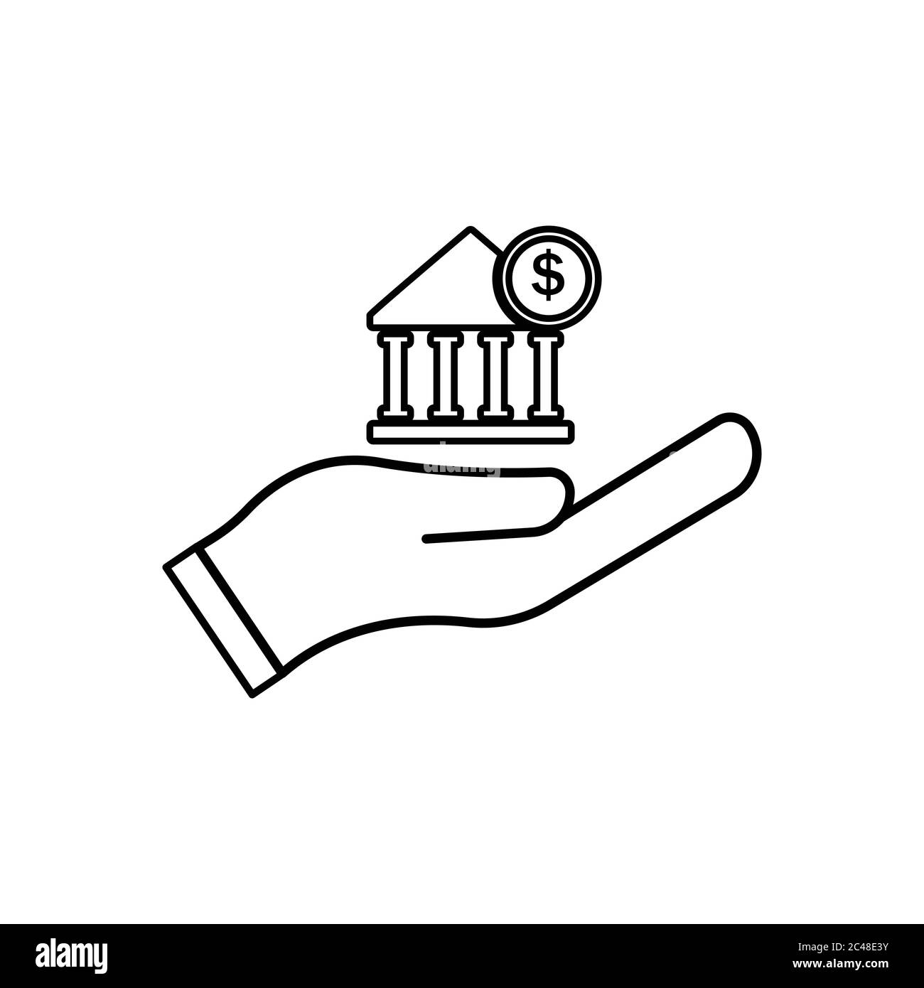 business symbol, bank icon, hand line icon. design template vector ...
