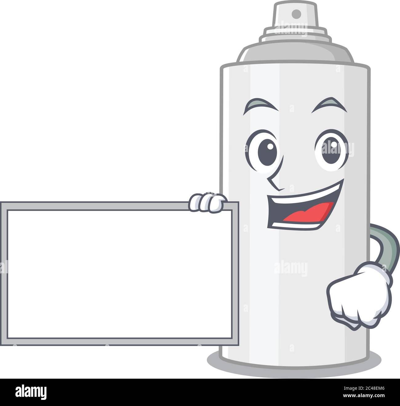 Cartoon character style of hair spray holding a white board Stock ...