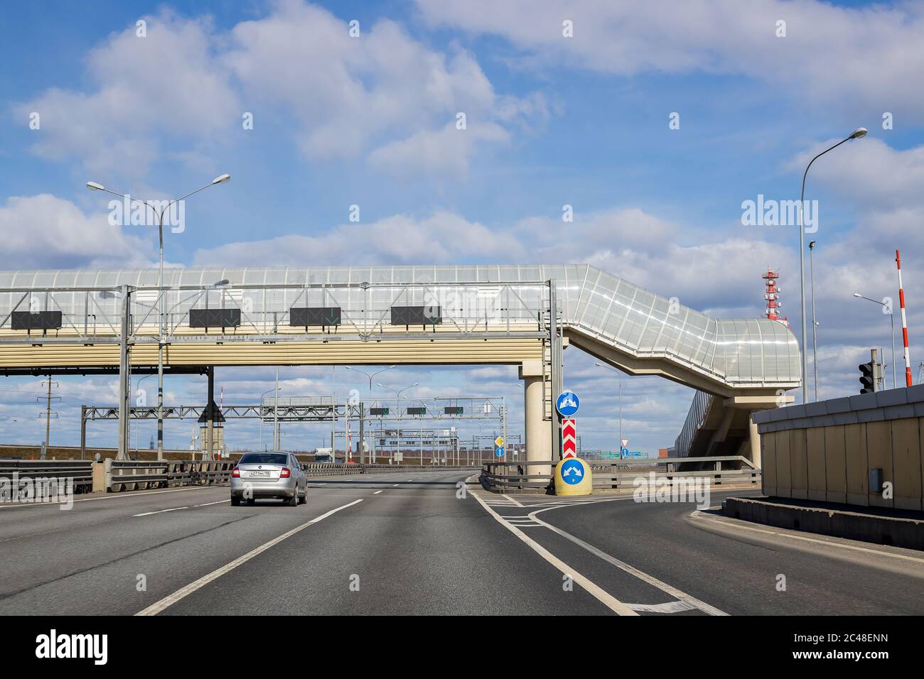 Saint-Petersburg,1 may,2020.Pedestrian crossing over highway.an ...