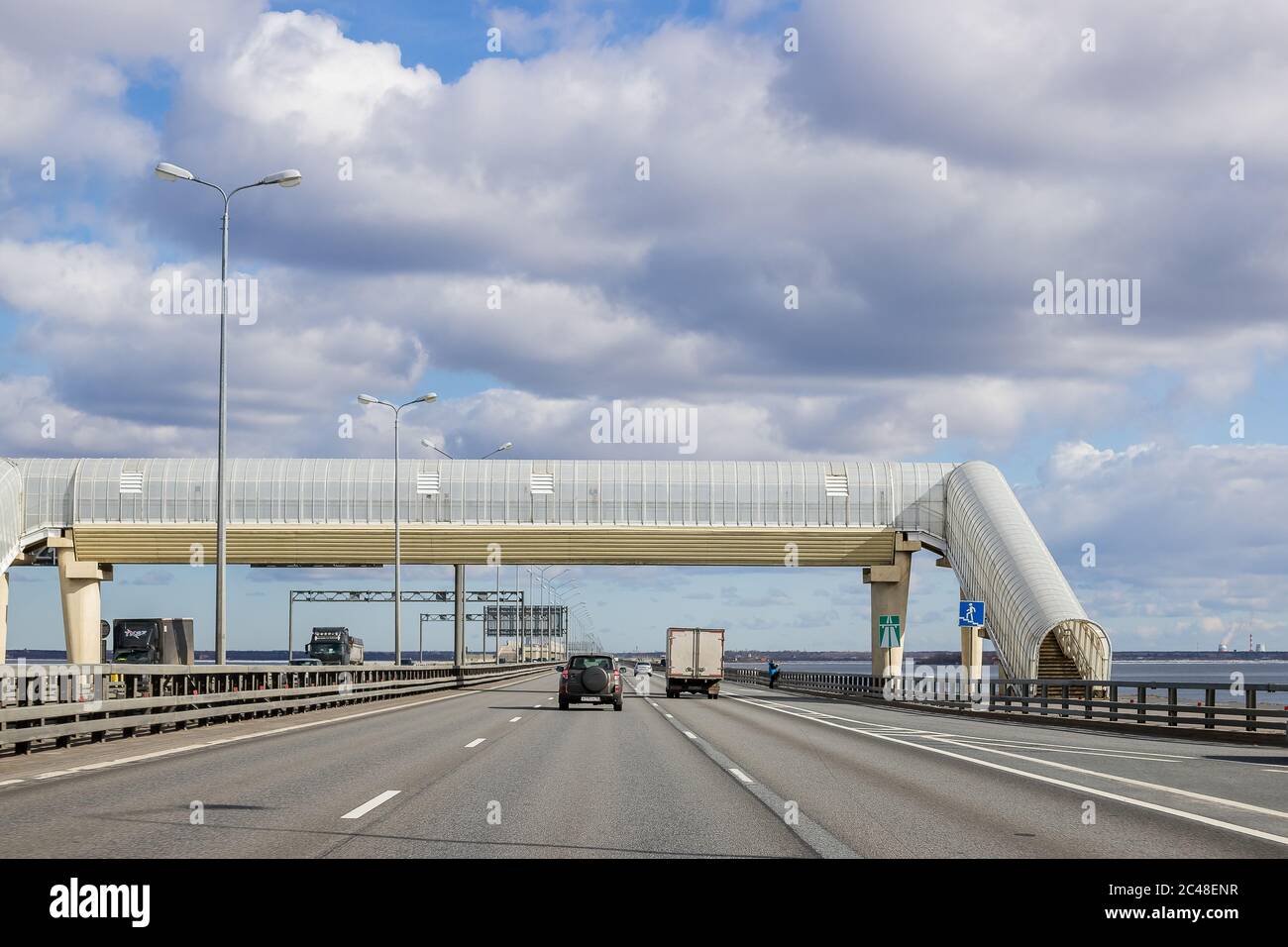 Saint-Petersburg,1 may,2020.Pedestrian crossing over highway.an ...