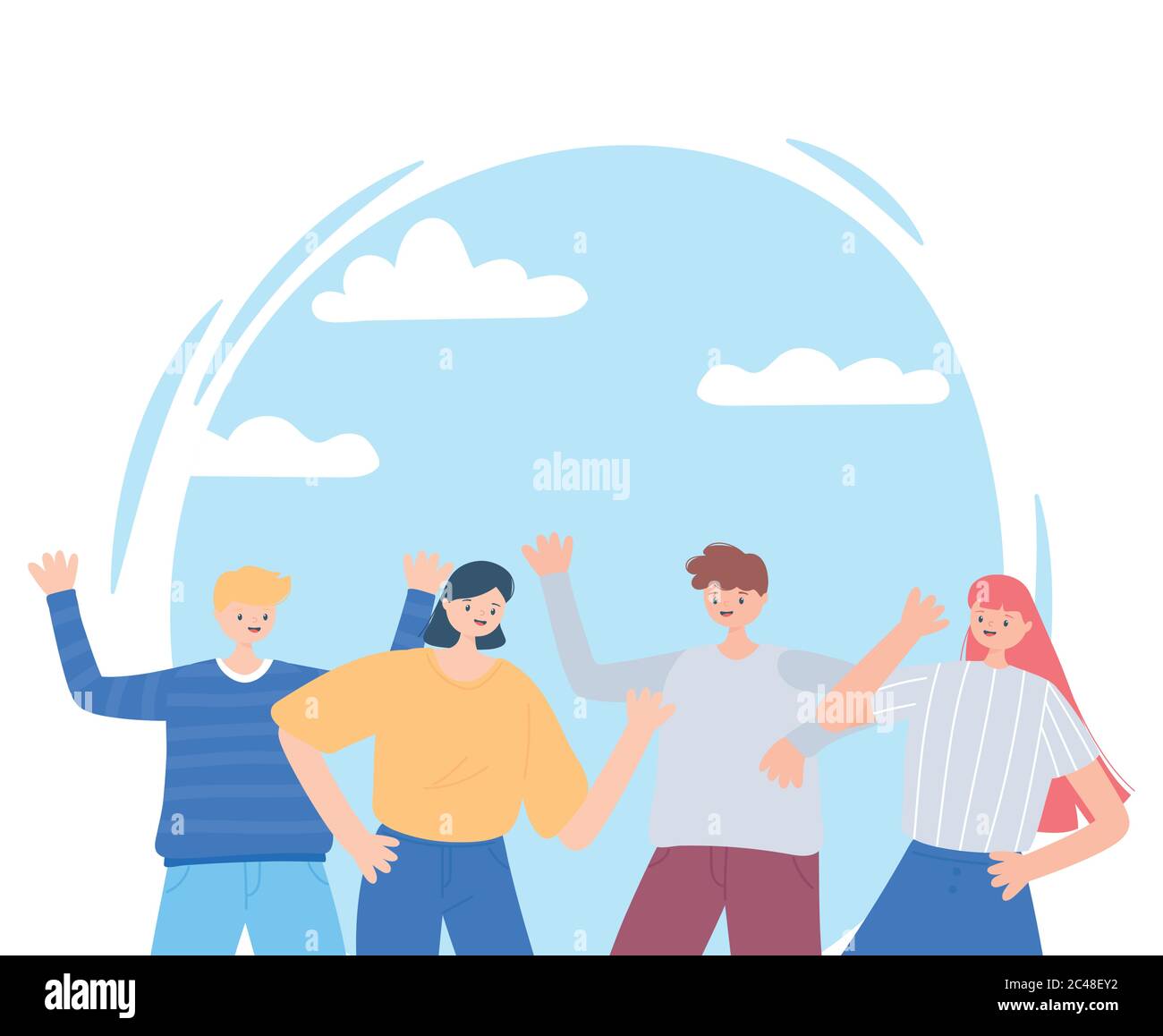 group young people celebrating characters cartoon design vector ...