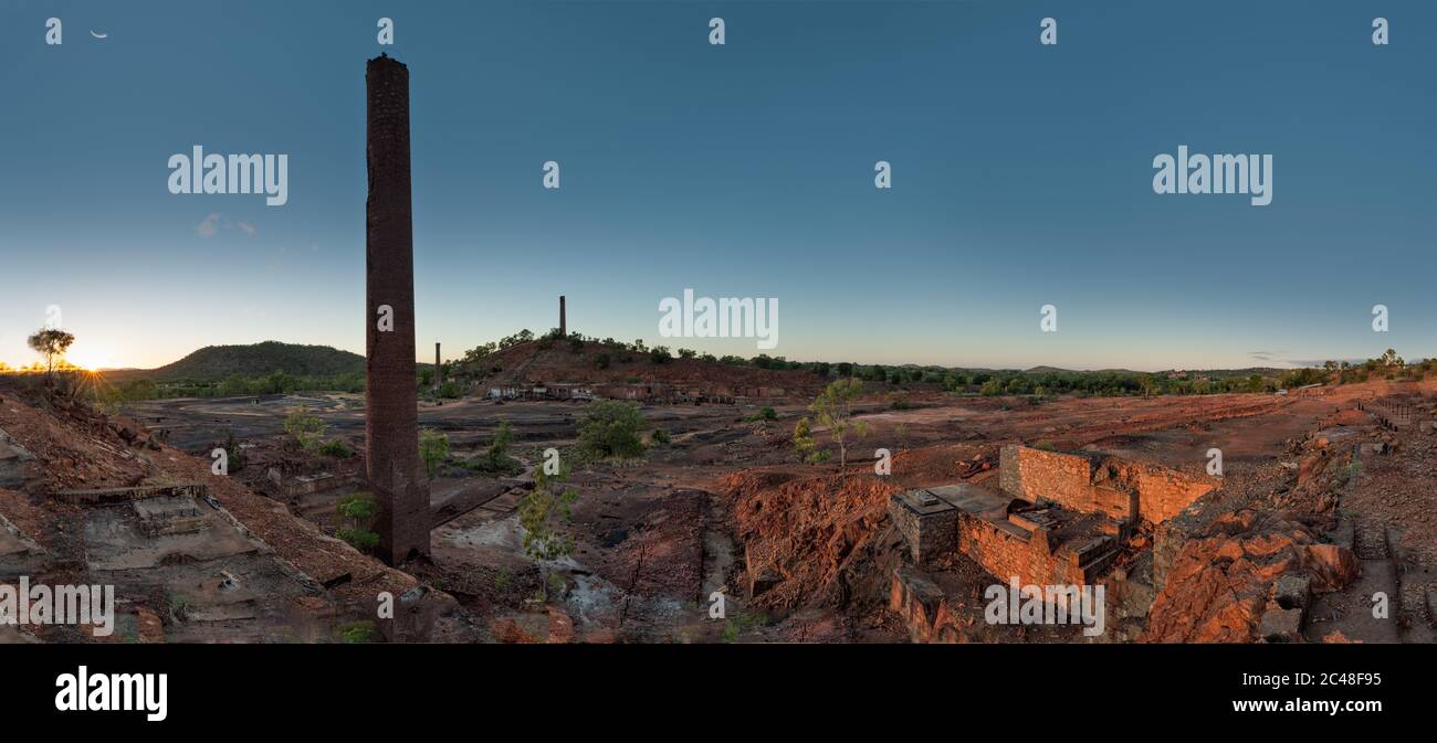 Disused, historic old copper mine and smelter in the outback town of ...