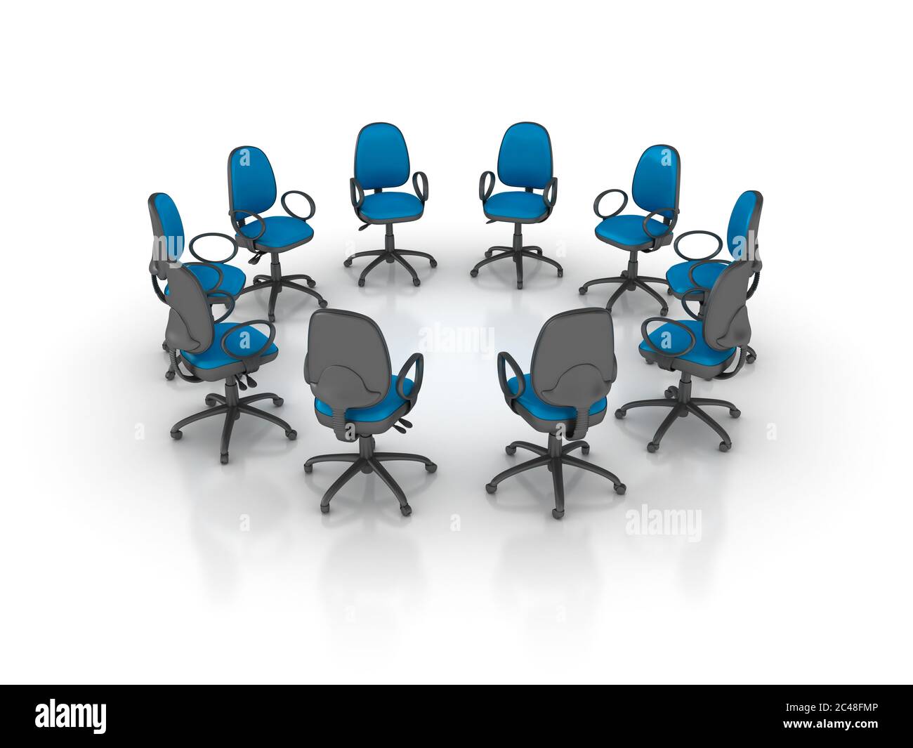 3D rendering illustration of conference chairs isolated on the white ...