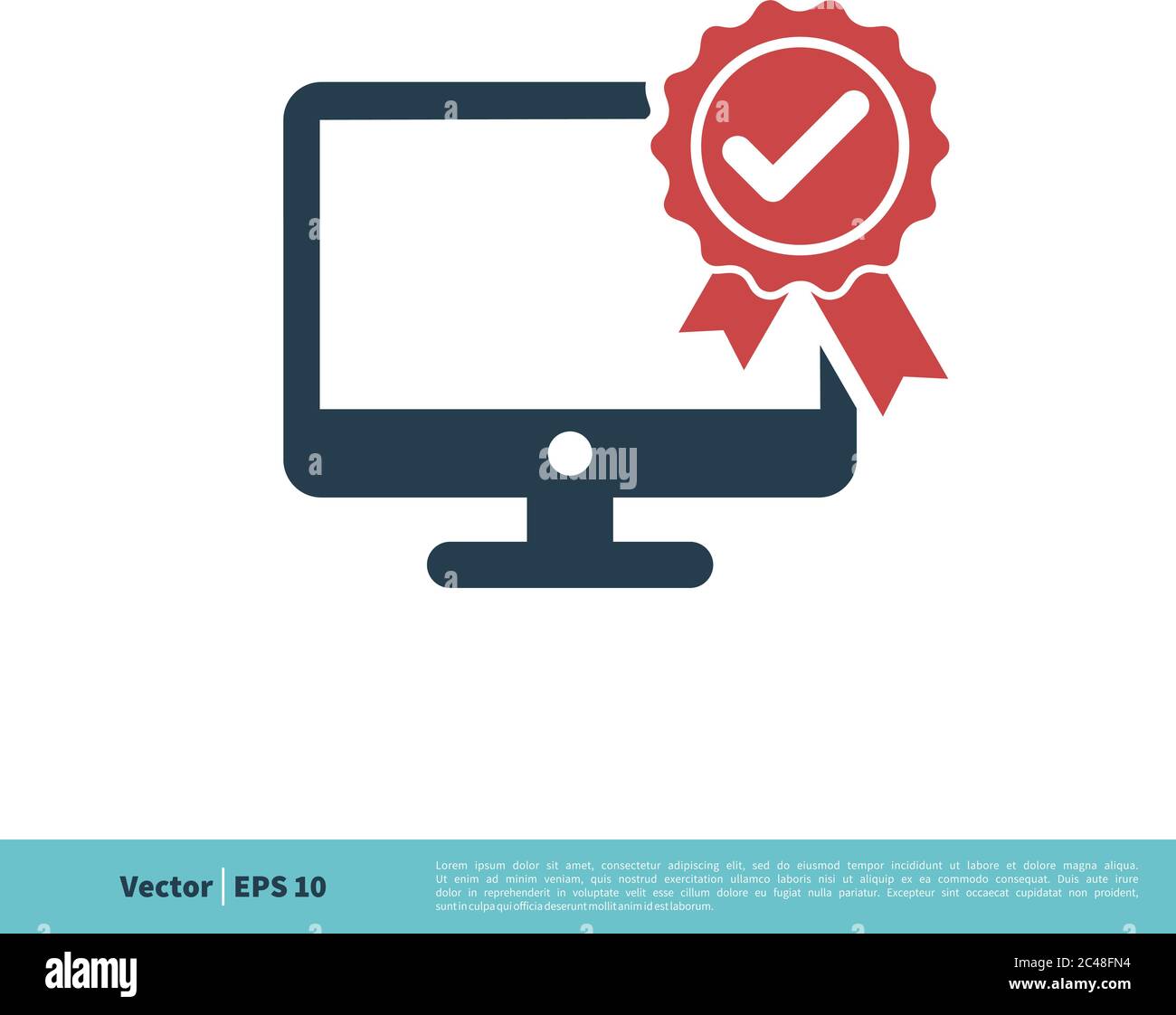 Monitor, Screen, Television Rosette Ribbon Check Mark Icon Vector Logo ...