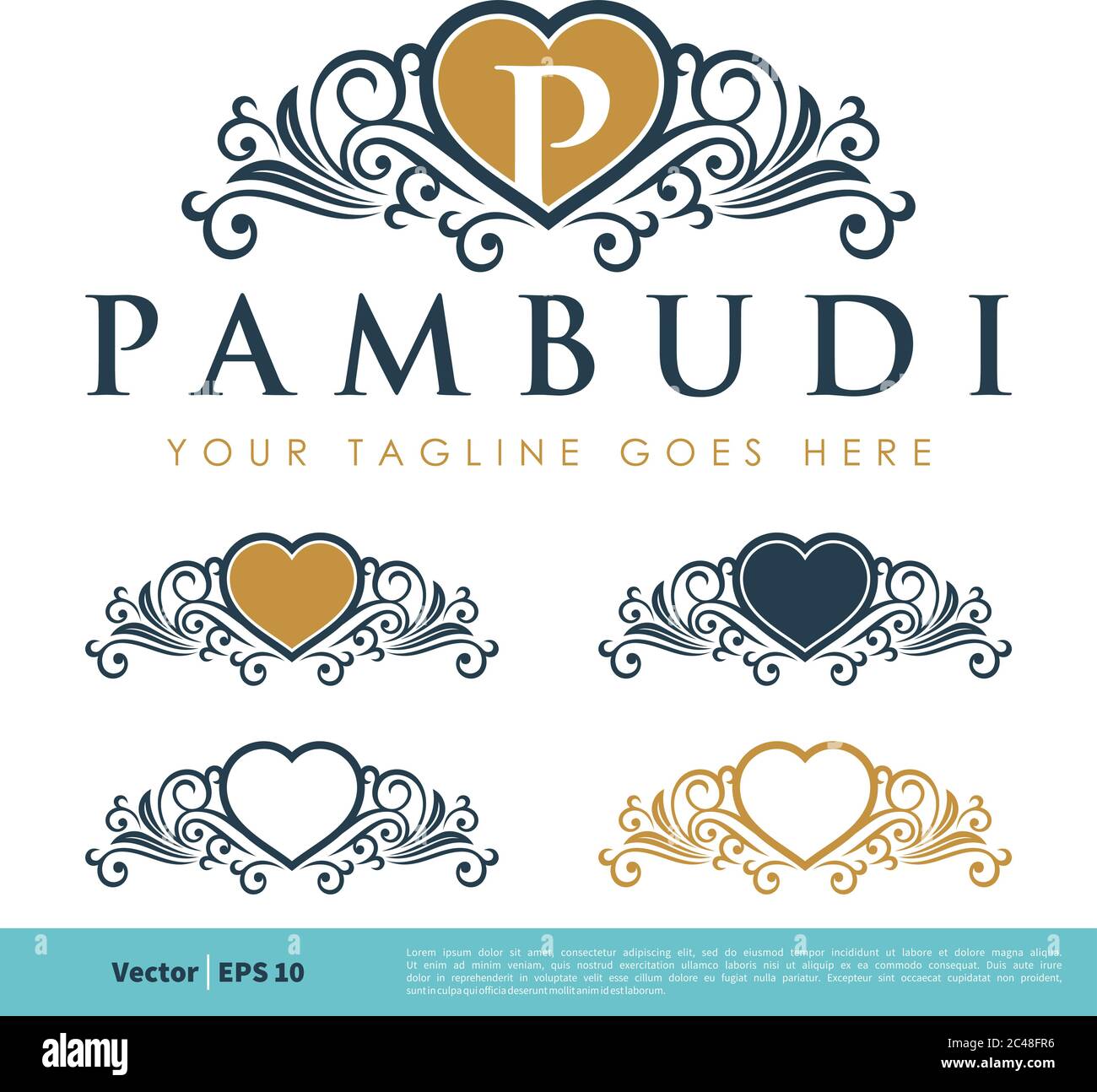 Crest Love / Heart Emblem Ornament Icon Vector Logo Template. Initial ...