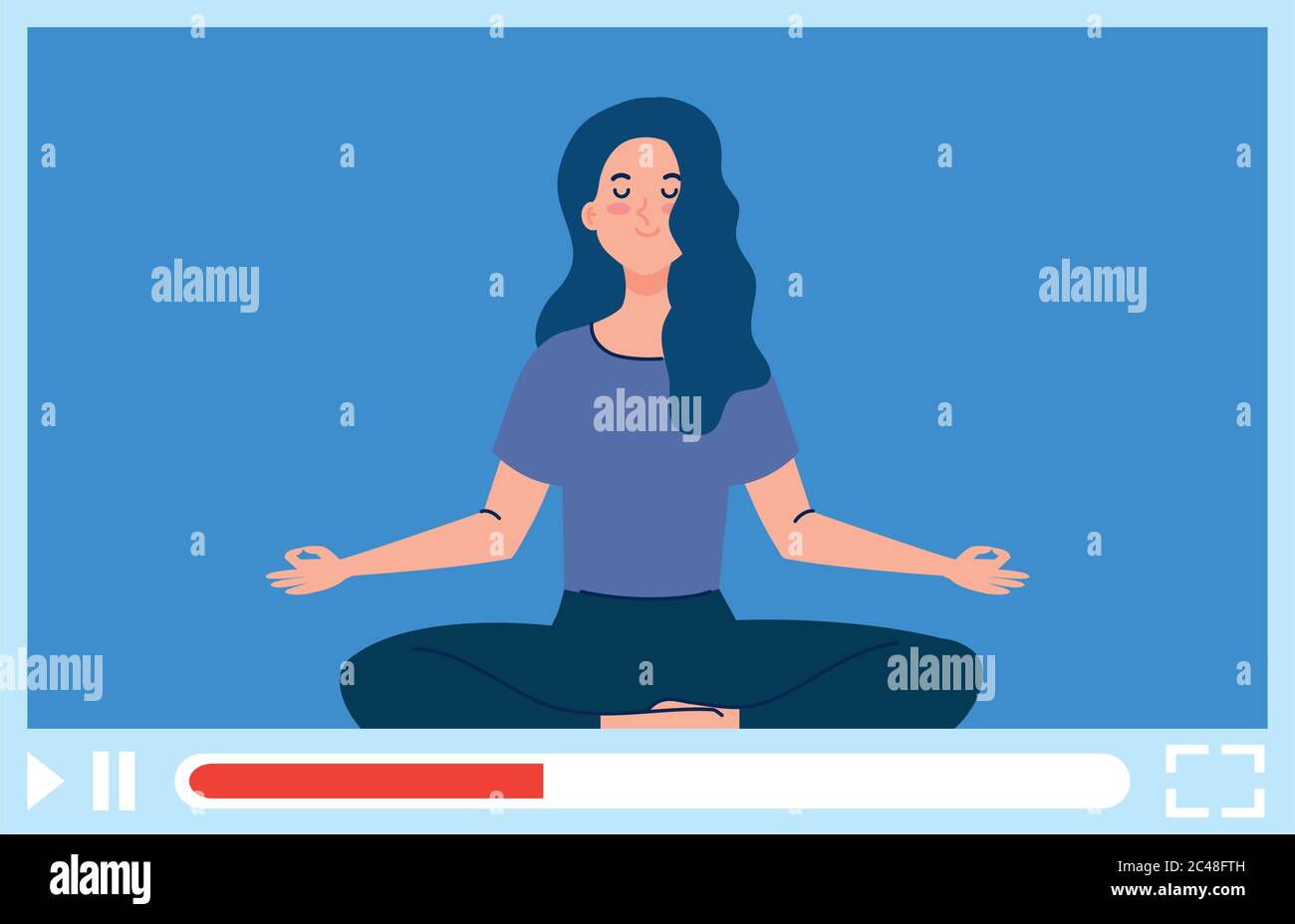 online, yoga concept, woman practices yoga and meditation, watching a ...