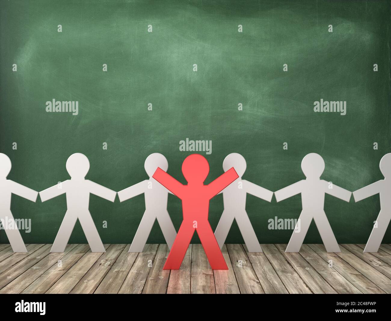 3D rendering illustration of a person icons with a green person icon ...