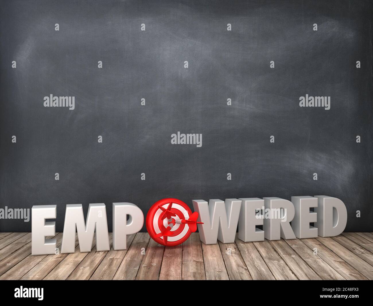 3D rendering illustration of the word empowered with white letters on a ...