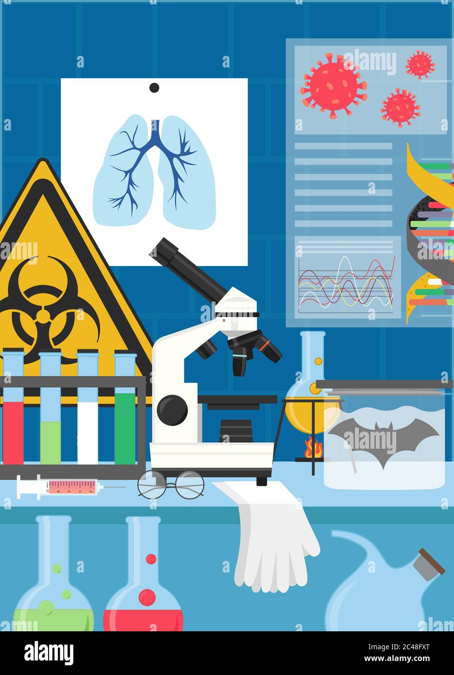 Coronavirus research lab vector poster design template Stock Vector ...
