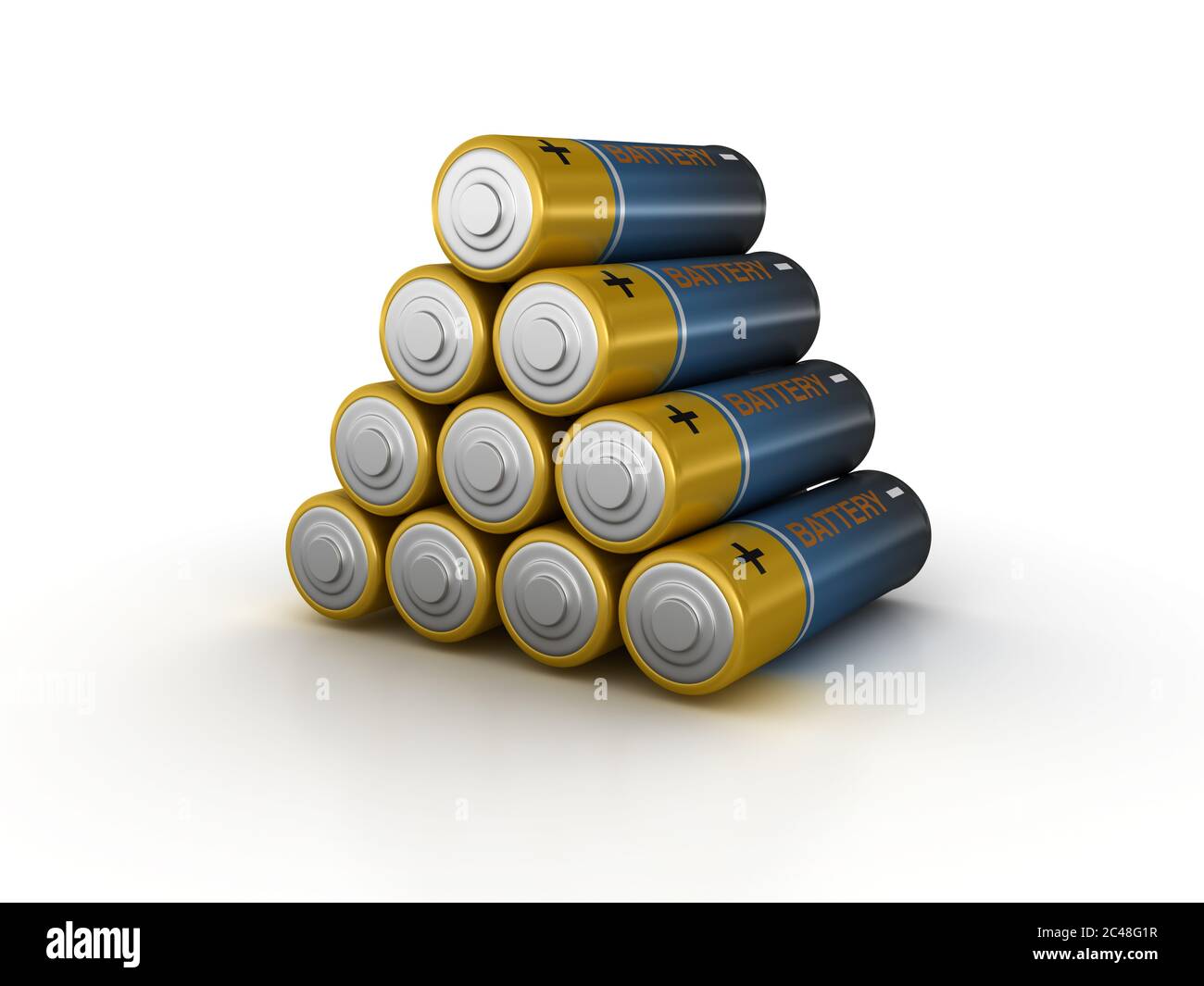 Many AA yellows and blue batteries on a white background Stock Photo ...