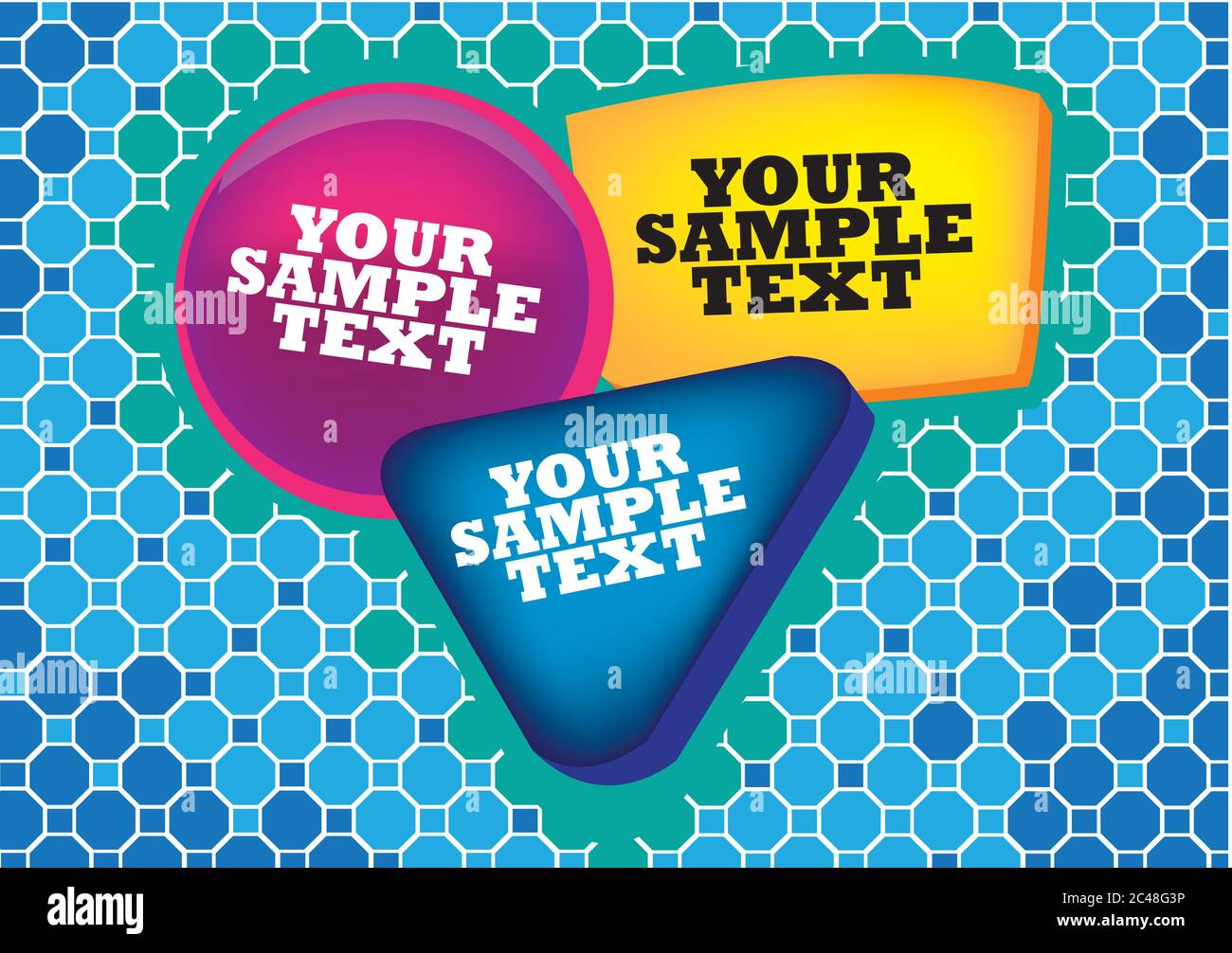 Colorful shapes on blue octagon mosaic pattern. Abstract vector ...