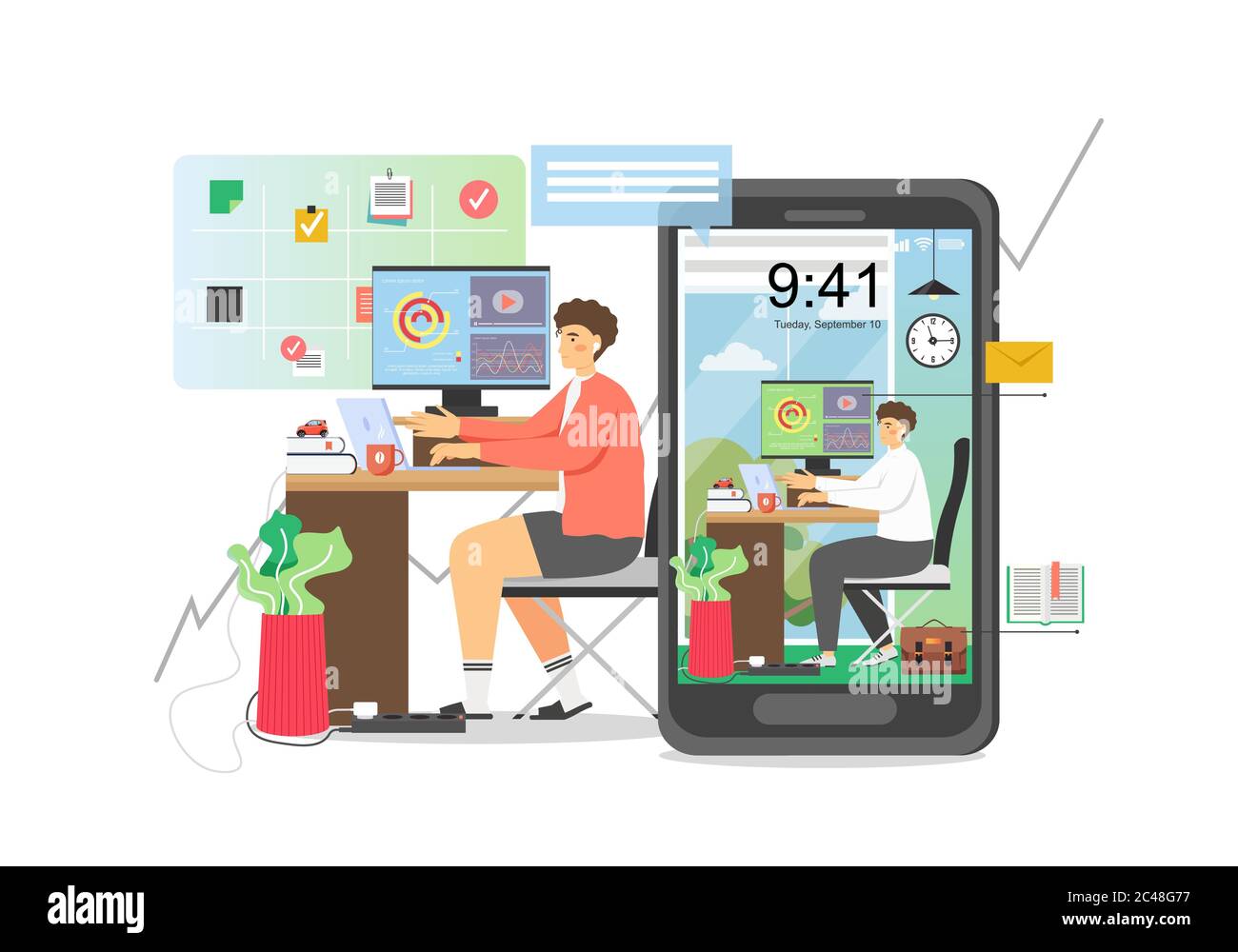 Freelance, remote work concept vector flat illustration Stock Vector ...