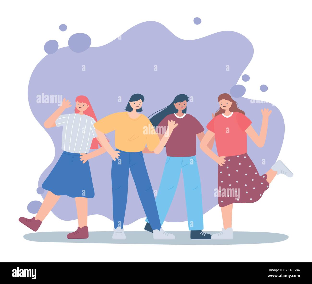 celebrating group women cartoon characters cheerful vector illustration ...