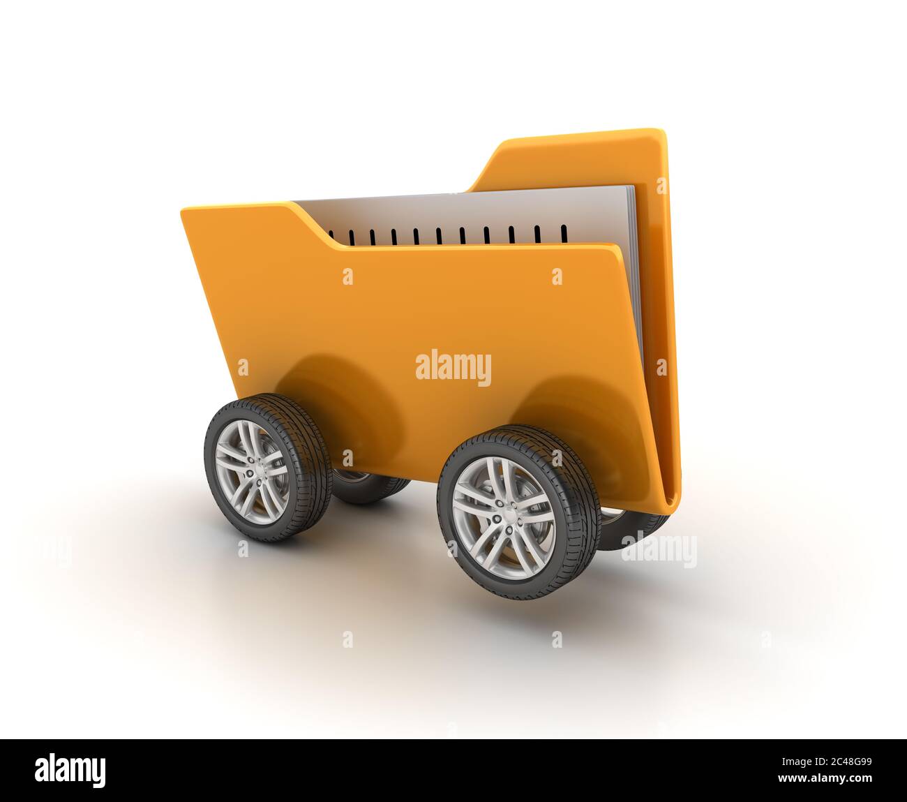 3D rendering illustration of a folder on car wheels isolated on a white ...