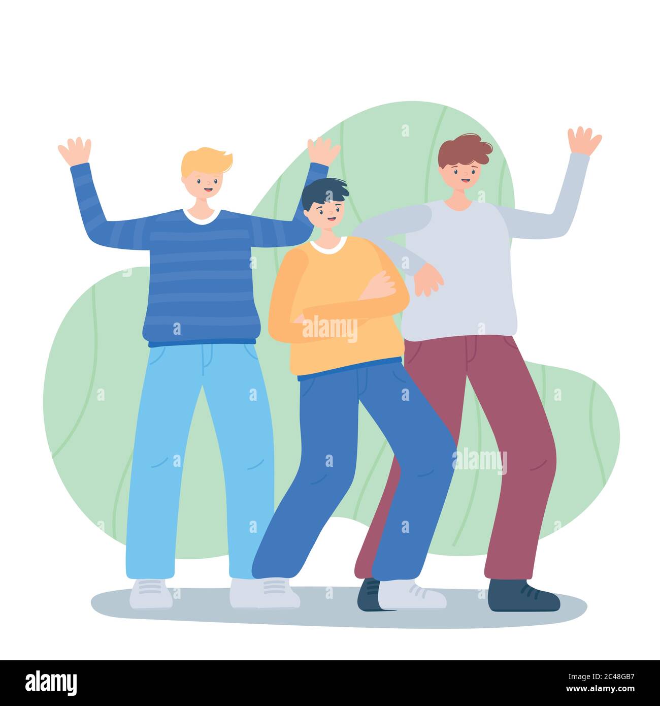 group young men cartoon characters celebrating design vector ...