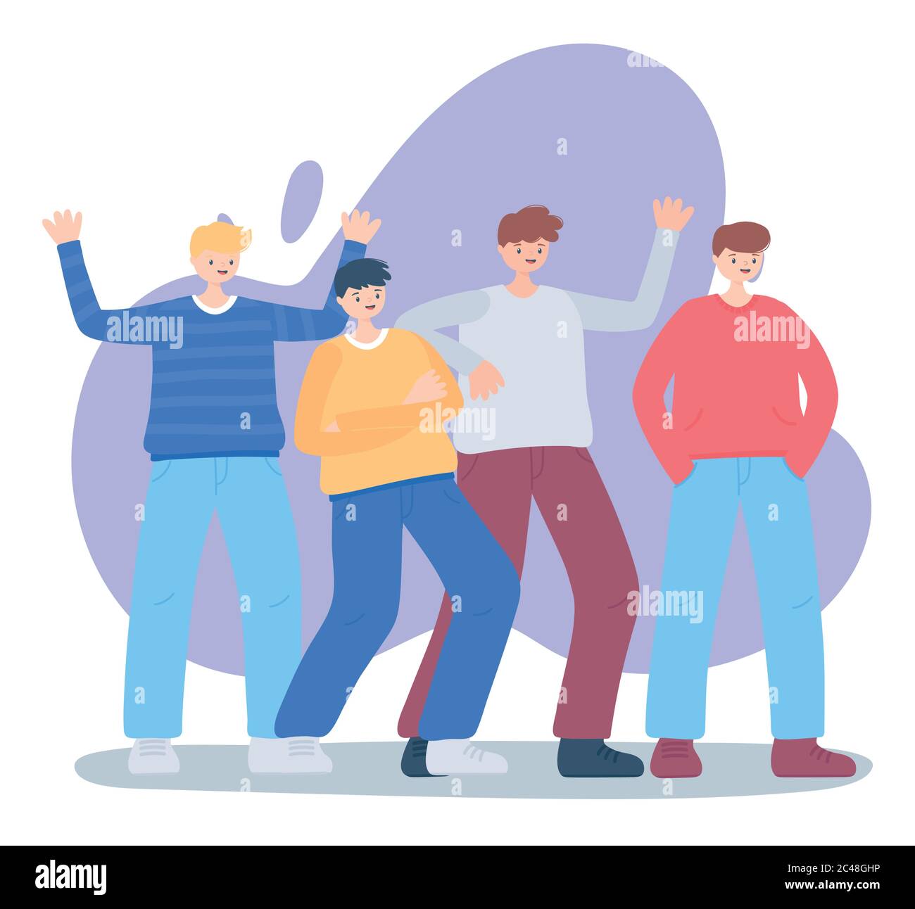 celebrating group boys cartoon characters friendship vector ...