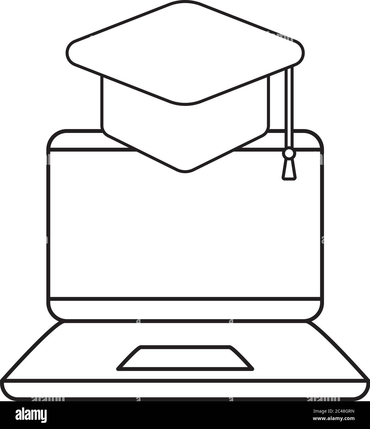 Graduation cap on laptop line style icon design, University education ...
