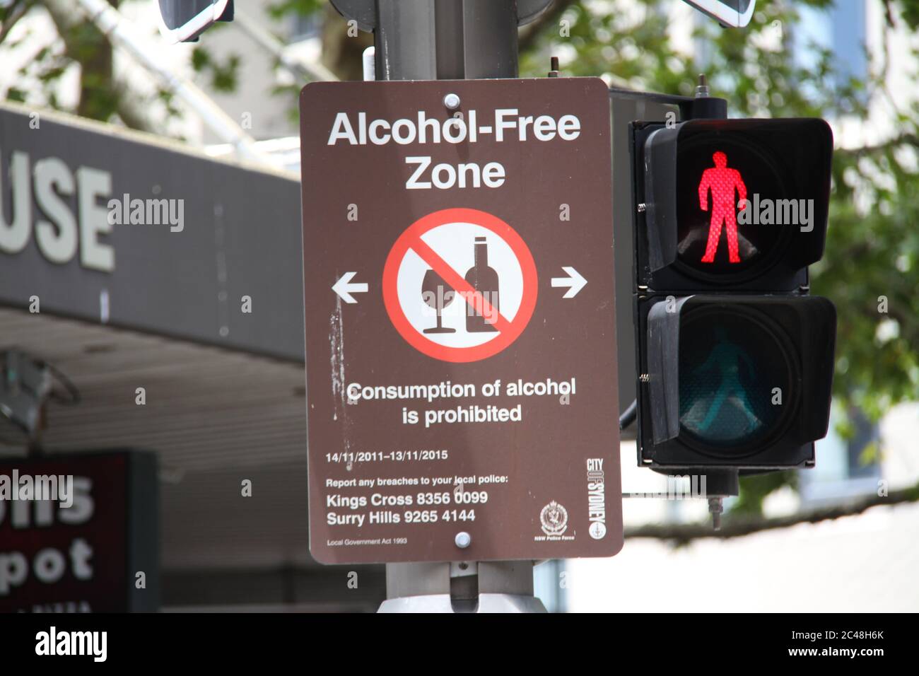 An alcohol free zone is marked along Darlinghurst Road in Kings Cross ...