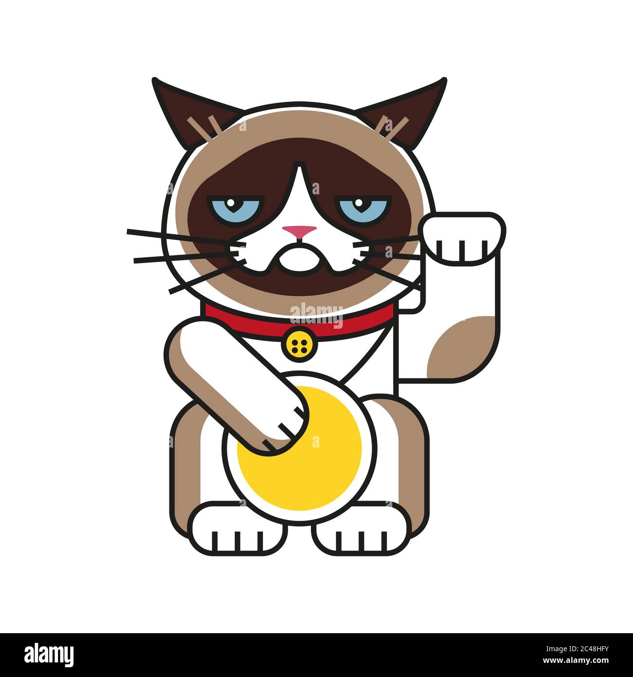 Grumpy cat icon brings good luck isolated on white background. Maneki ...