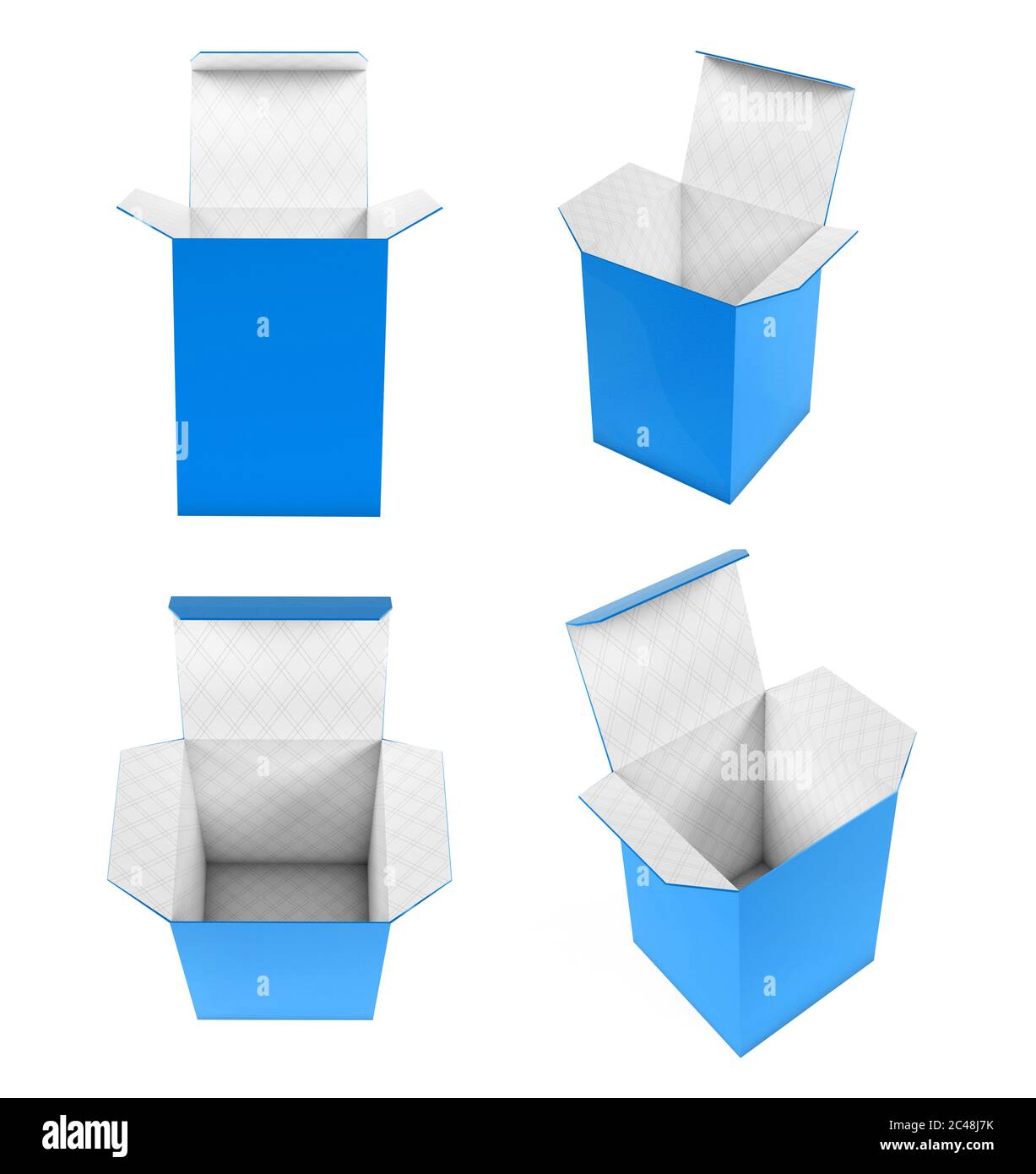 Blue high box. Set of open cartons with white inside. 3d rendering ...