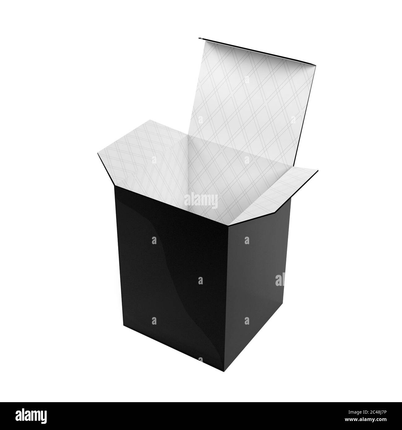 Black high box. Open carton with white inside. 3d rendering ...