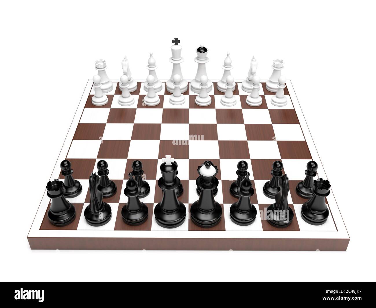 Chessboard with chess pieces. Black side. 3d rendering illustration ...