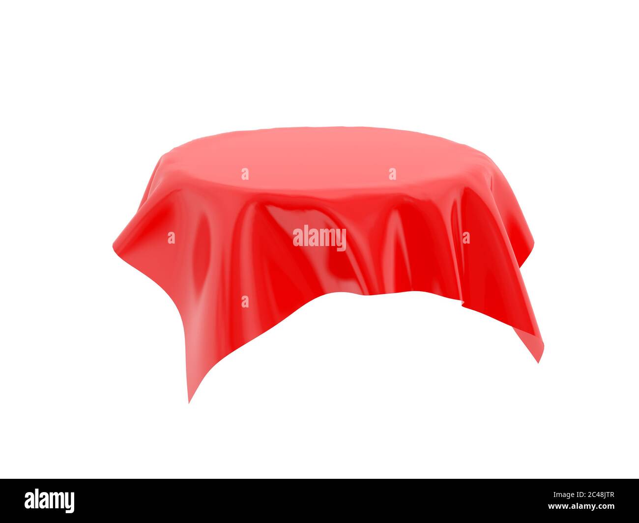Red tablecloth on invisible round table. 3d rendering illustration ...