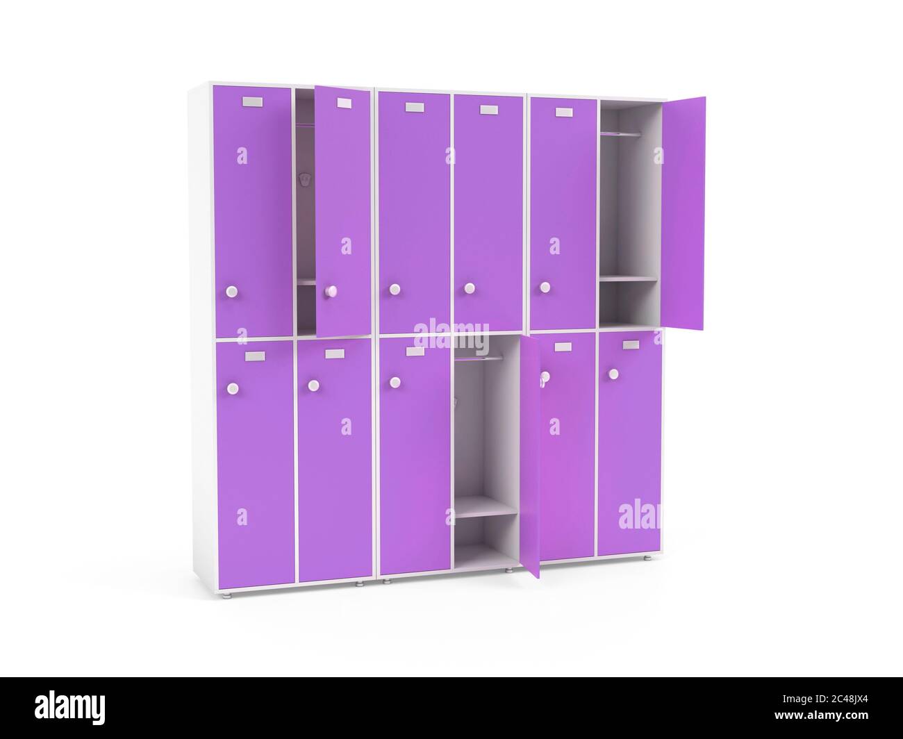Purple lockers. Two row section of lockers for schoool or gym Stock ...