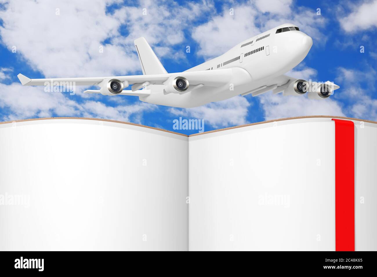 White Jet Passenger's Airplane over Opened Book with Blank Pages for ...