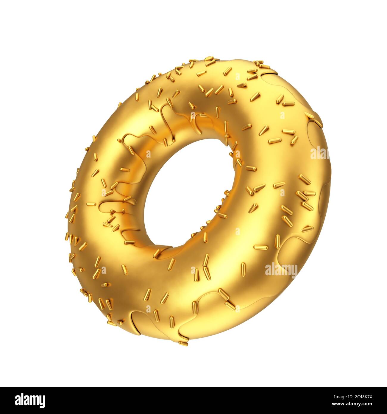 Golden Donut with Golden Sprinkles on a white background. 3d Rendering ...