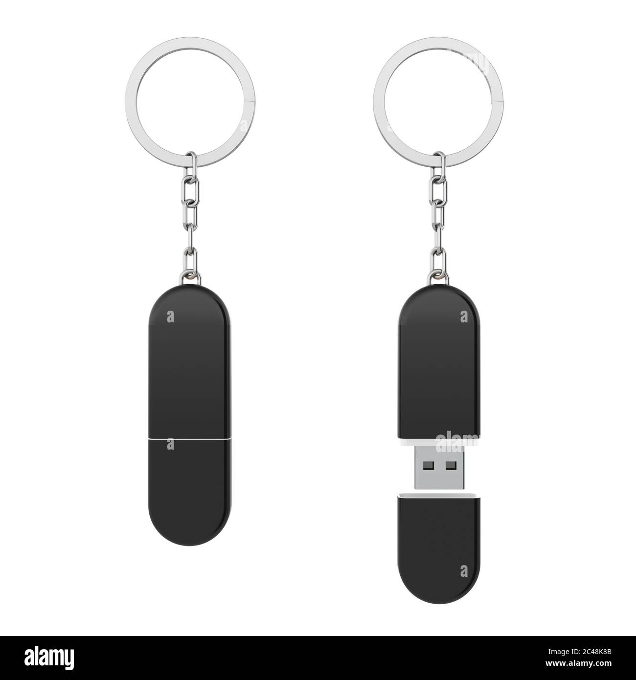 Black Plastic USB Flash Memory Drive Key Chain Mockup on a white ...