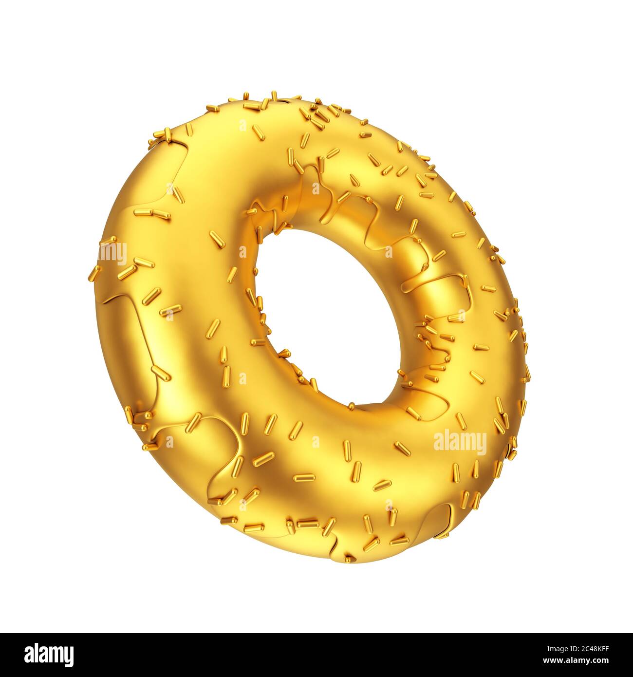 Golden Donut with Golden Sprinkles on a white background. 3d Rendering ...