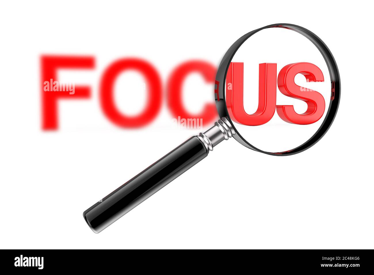 Magnifier Focused Glass Concept with Red Blurry Focus Sign on a white ...