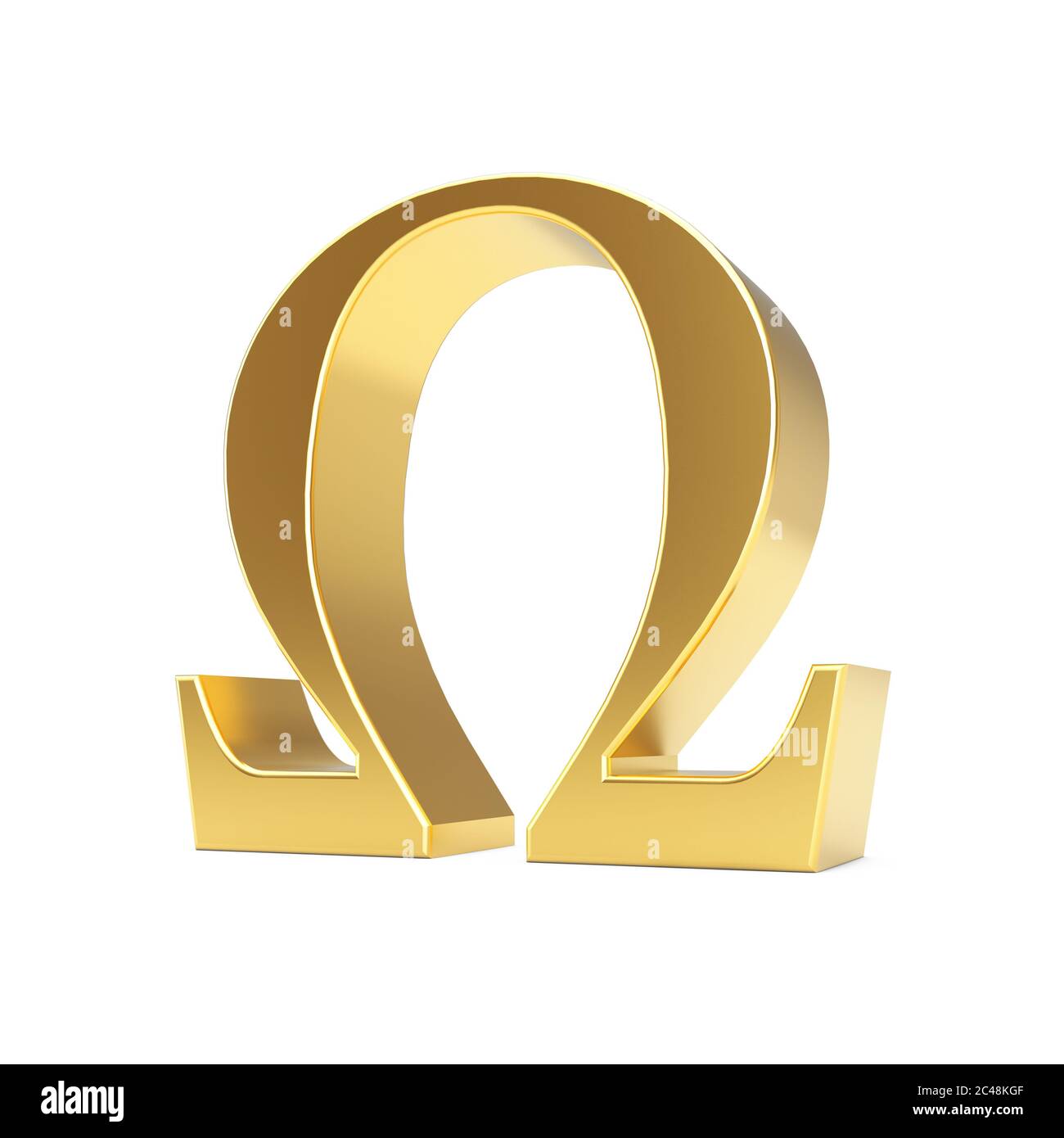 Golden Greek Omega Letter Symbol on a white background. 3d Rendering ...