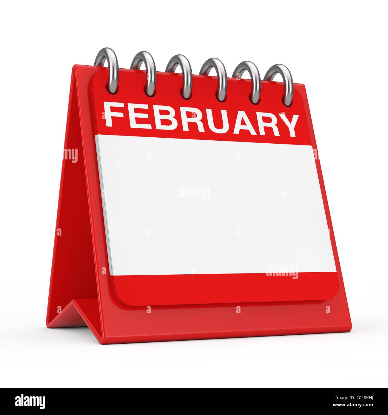 Red Desktop Calendar Icon Showing a February Month Page on a white ...