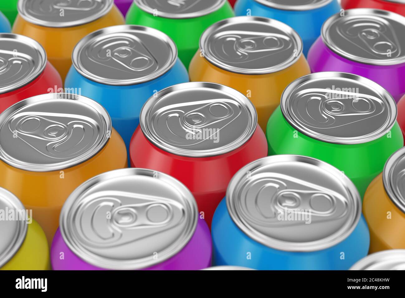 Rows of Colourfuld Aluminum Drink Cans Background extreme closeup. 3d ...